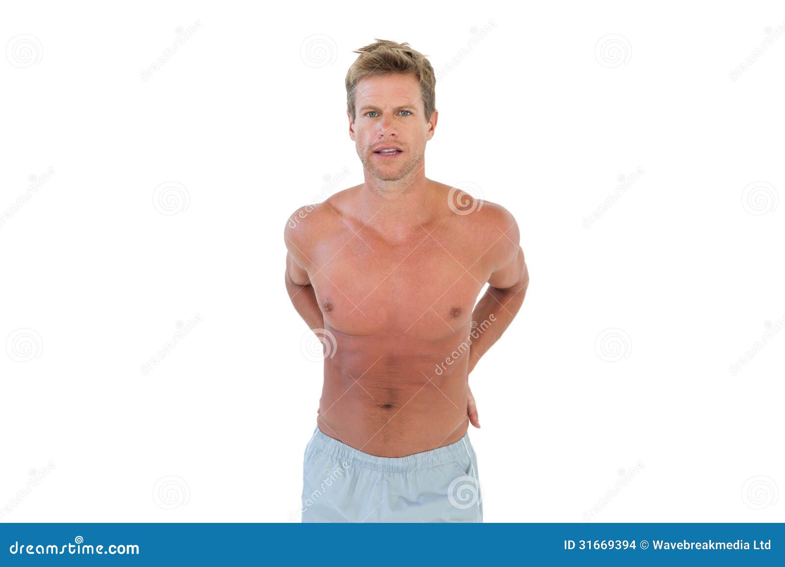 Shirtless Handsome Man With Fit Body Lean Against A Wall Stock Image ...
