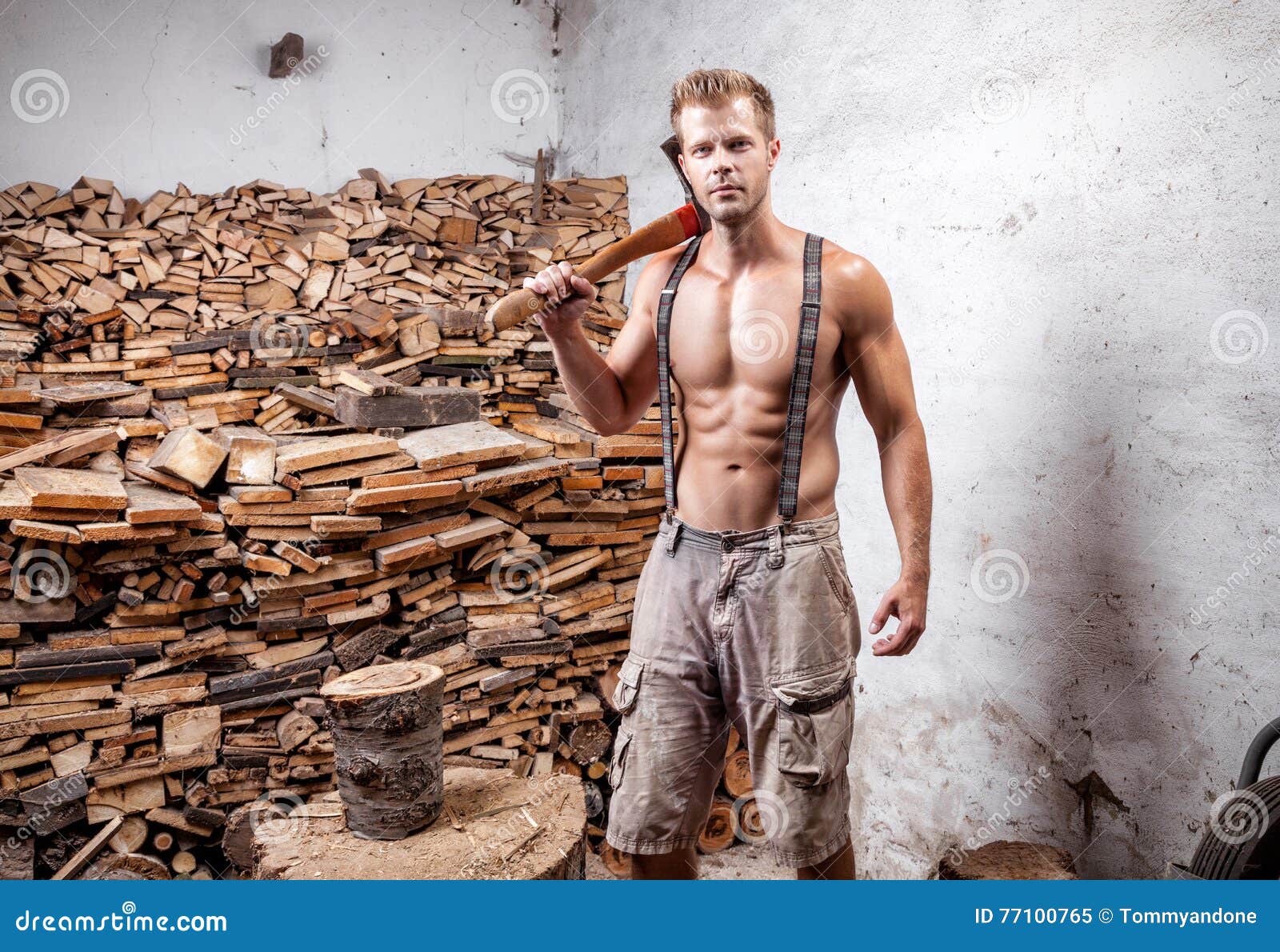Shirtless Lumberjack With An Axe Stock Photo | CartoonDealer.com #77101266