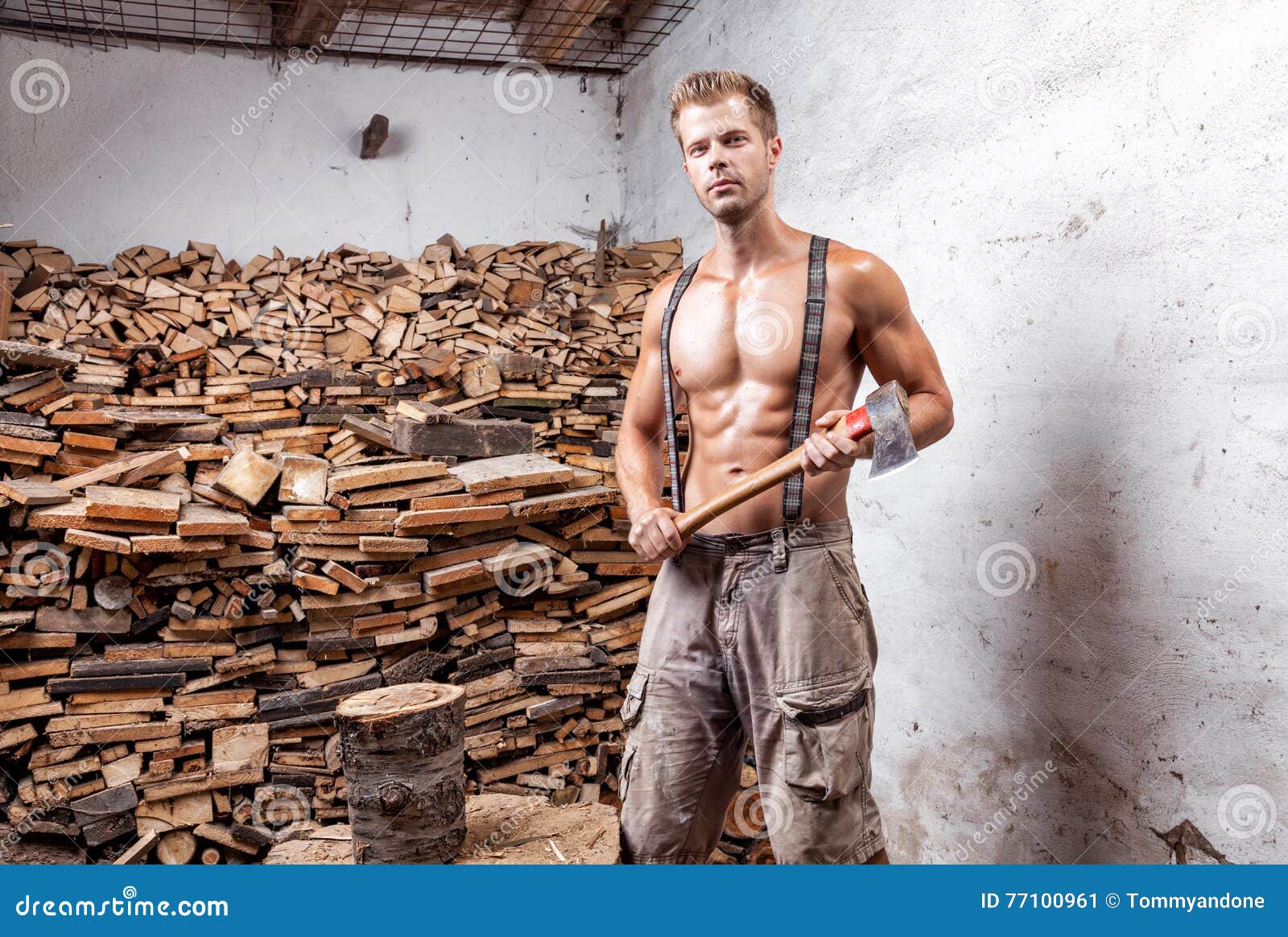 Shirtless Lumberjack With An Axe Stock Photo | CartoonDealer.com #77102106