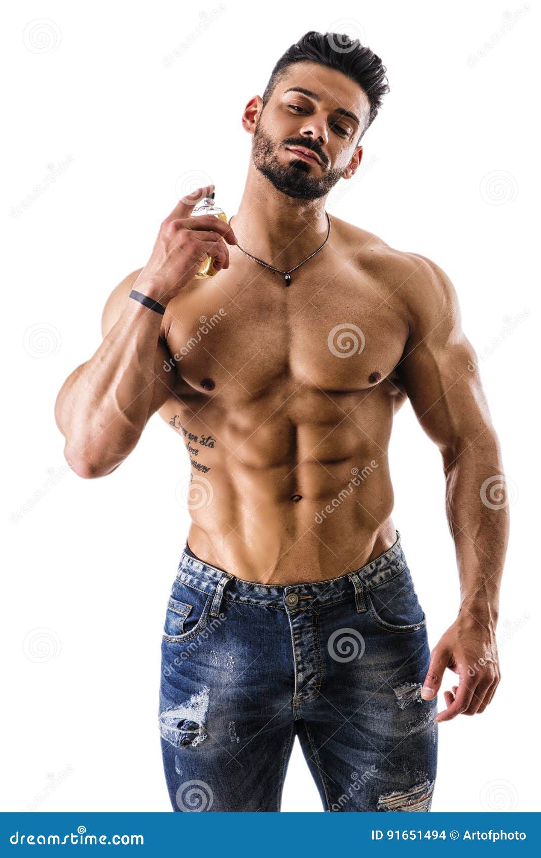Shirtless Male Model Spraying Cologne Stock Photo - Image of caucasian ...