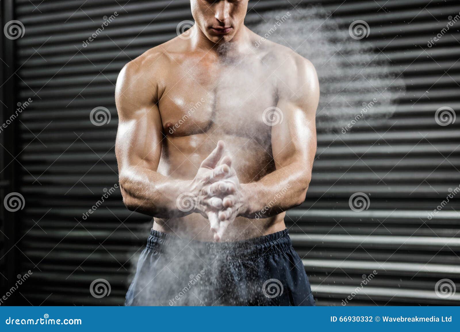 Shirtless Man Clapping Hands with Talc Stock Photo - Image of muscles ...