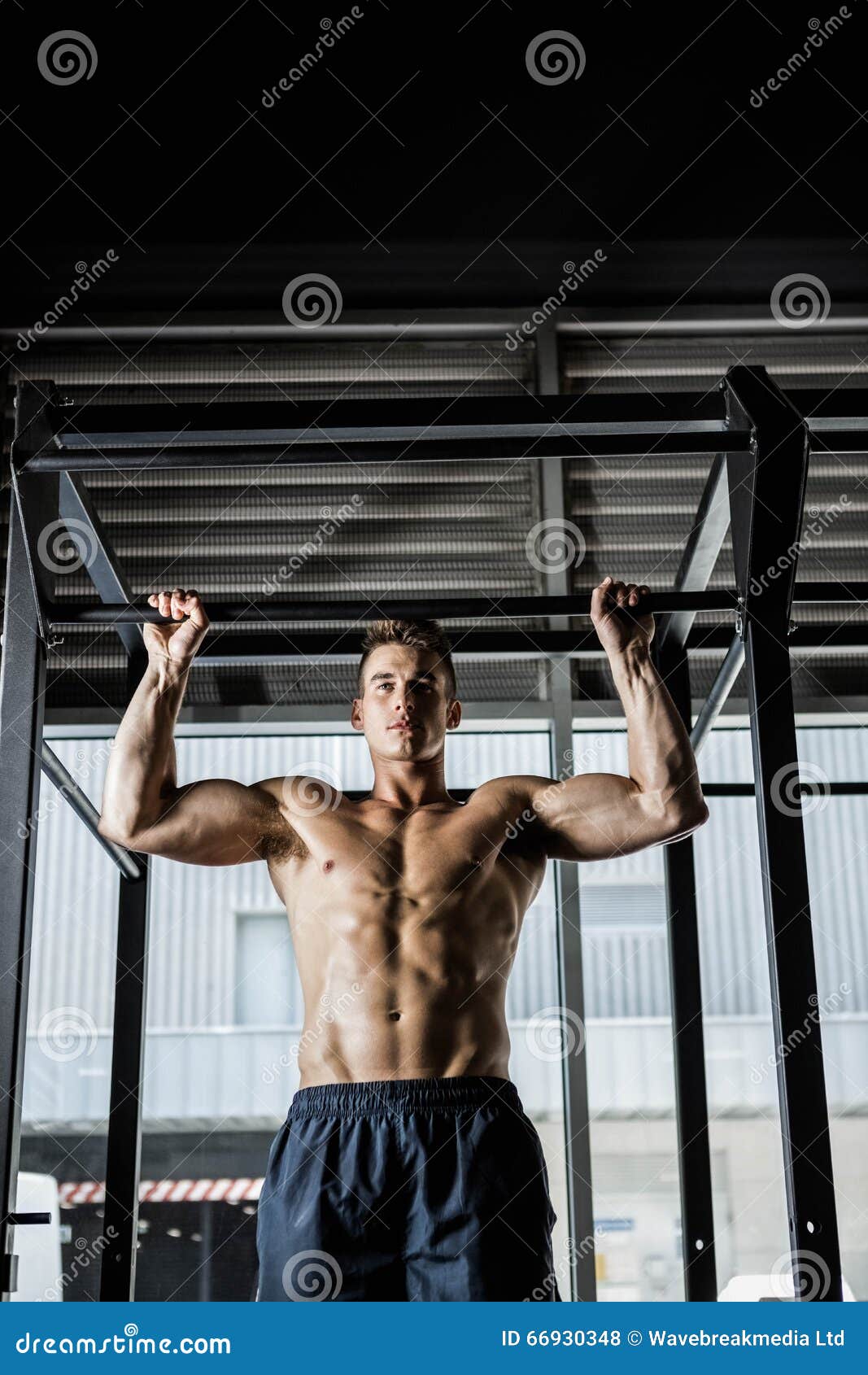 Shirtless Man Doing Pull Up Stock Photo - Image of exercising, care ...