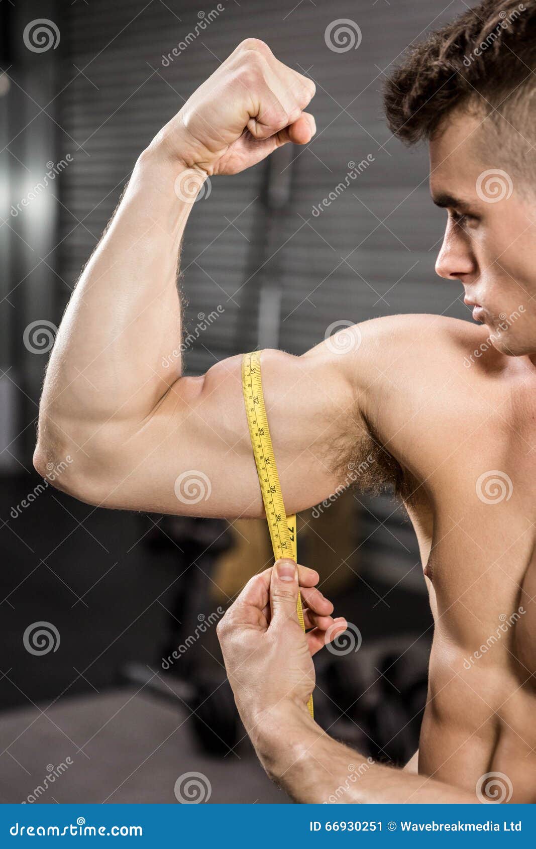 Shirtless Man Measuring Biceps Stock Image - Image of body, muscular ...