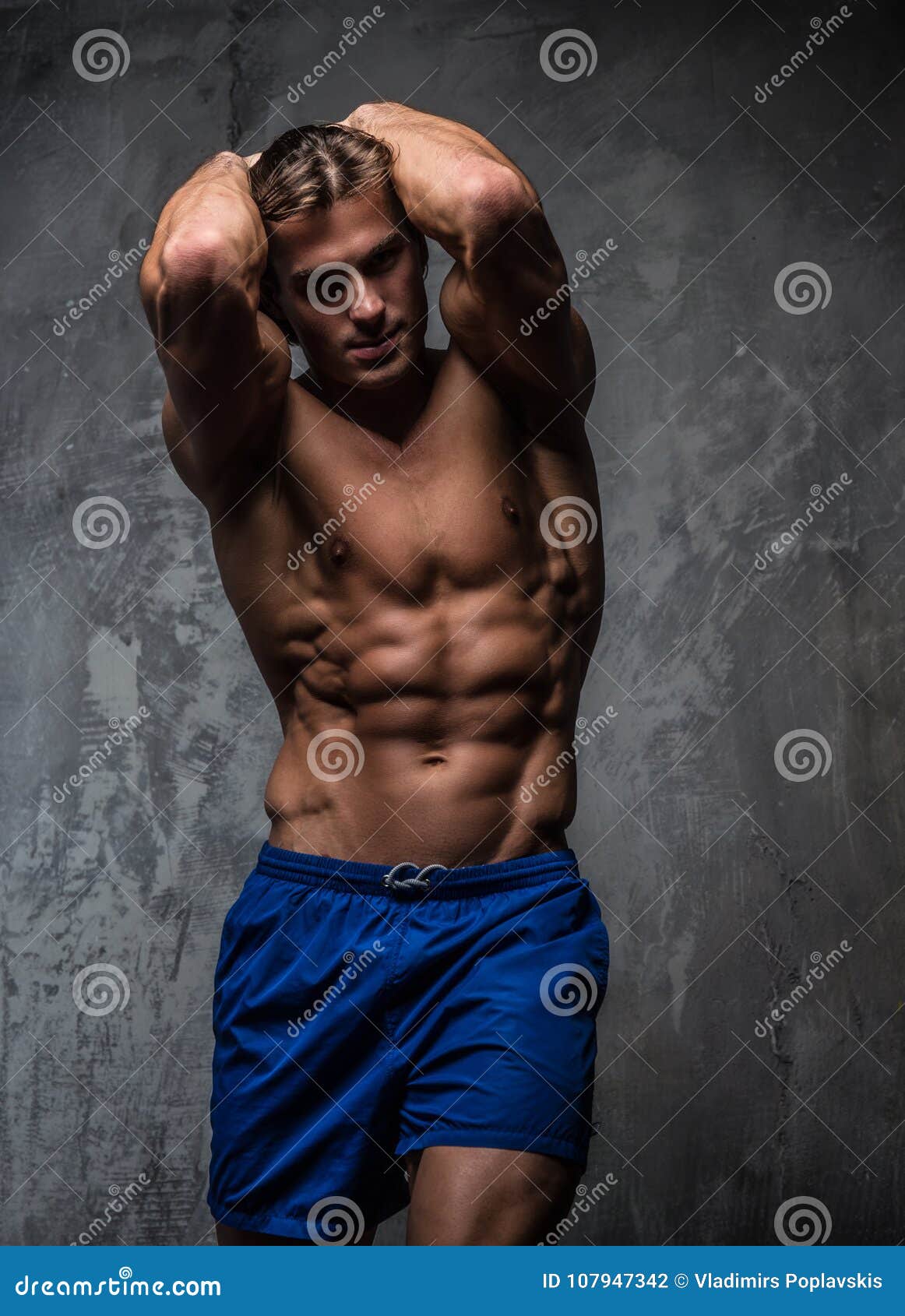 Shirtless Muscular Guy Posing in Studio. Stock Photo - Image of ...