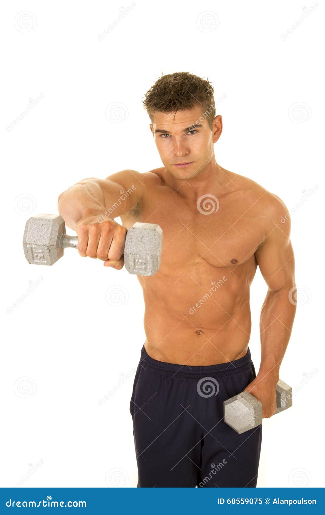 Shirtless Stong Man Front Lift Weight Forward Stock Image - Image of ...
