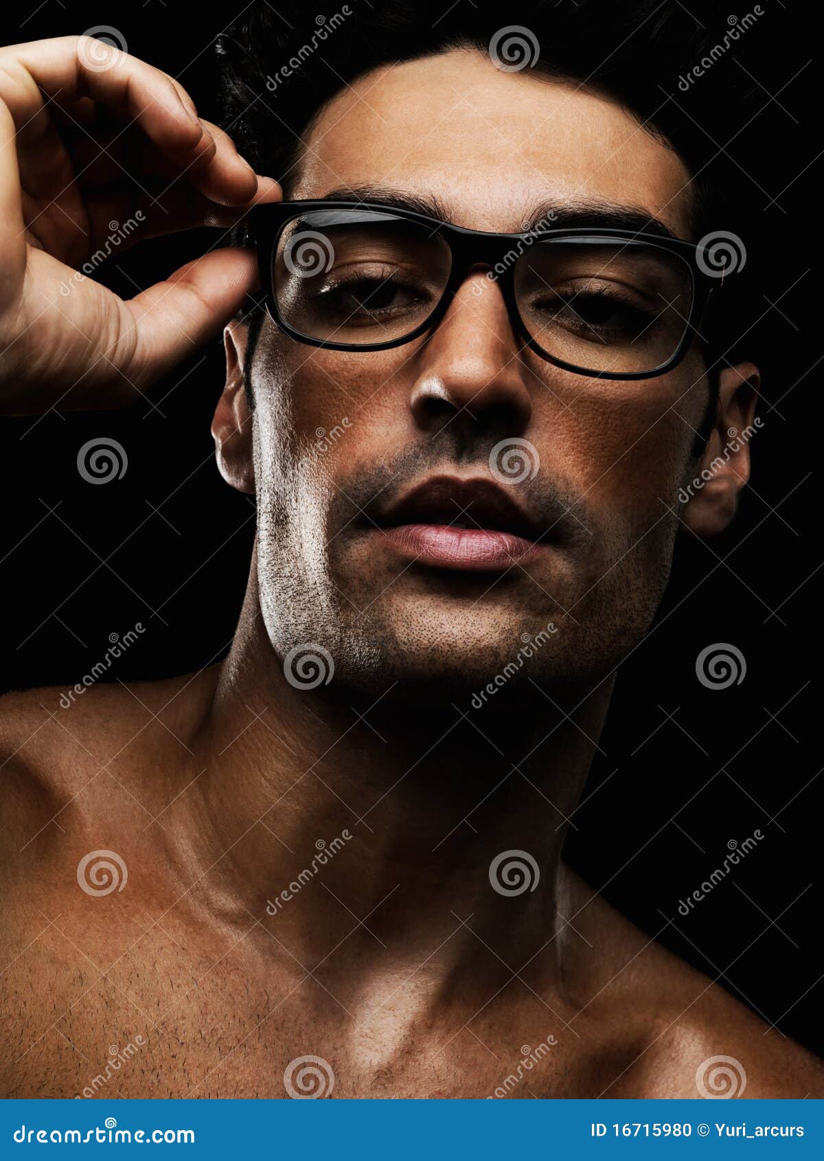 Shirtless Young Man Wearing Spectacles Stock Photo - Image of look ...