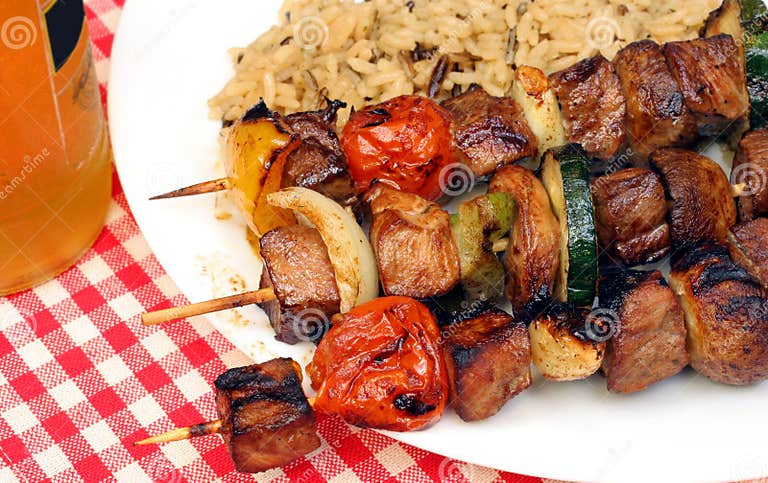 Shish-kabobs with Rice stock image. Image of meal, bottle - 5678181