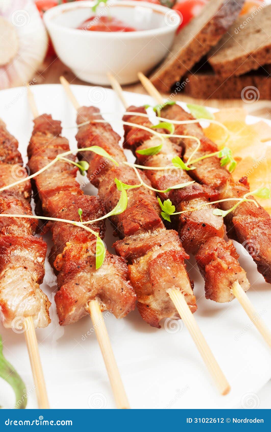 Shish Kebab on Bamboo Sticks Stock Photo - Image of dish, pork: 31022612