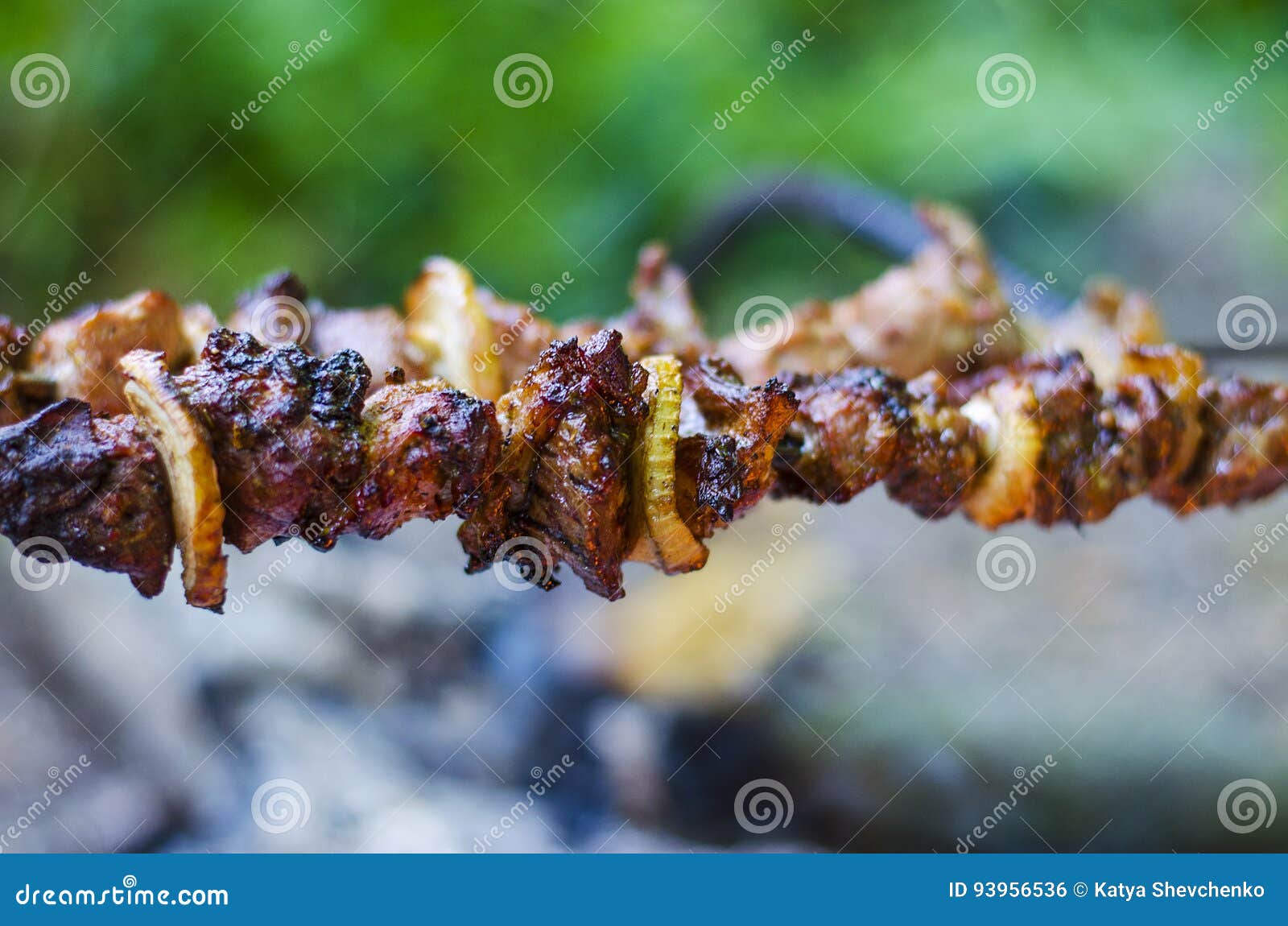 Shish Kebab on a Champor Over a Fire Stock Photo - Image of champagne ...