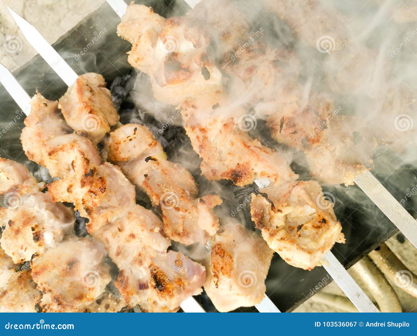 Shish Kebab on Metal Sticks Roasted on the Grill Stock Image - Image of ...