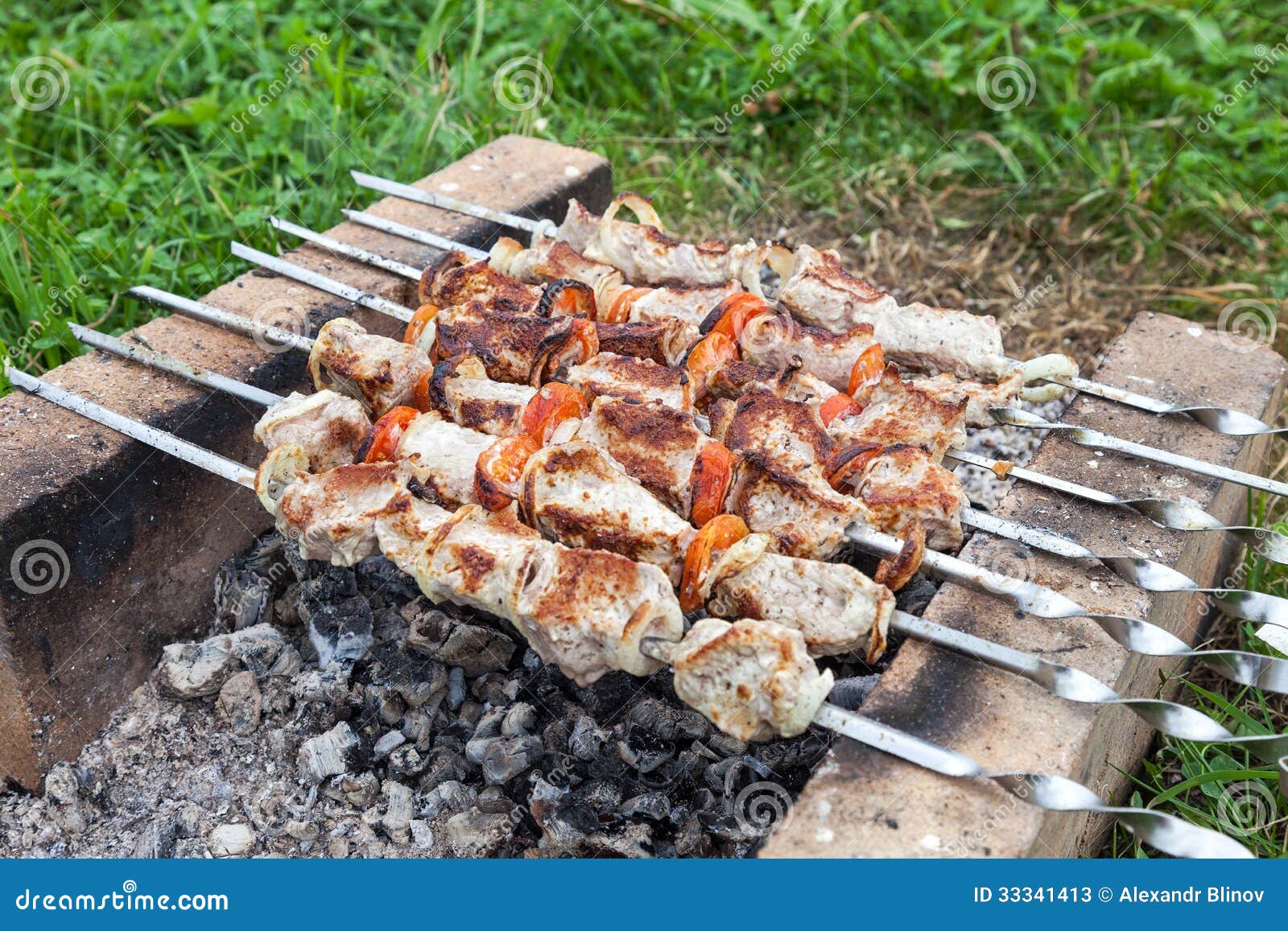 Shish Kebab on the Oven Made of Brick Stock Image - Image of glow ...