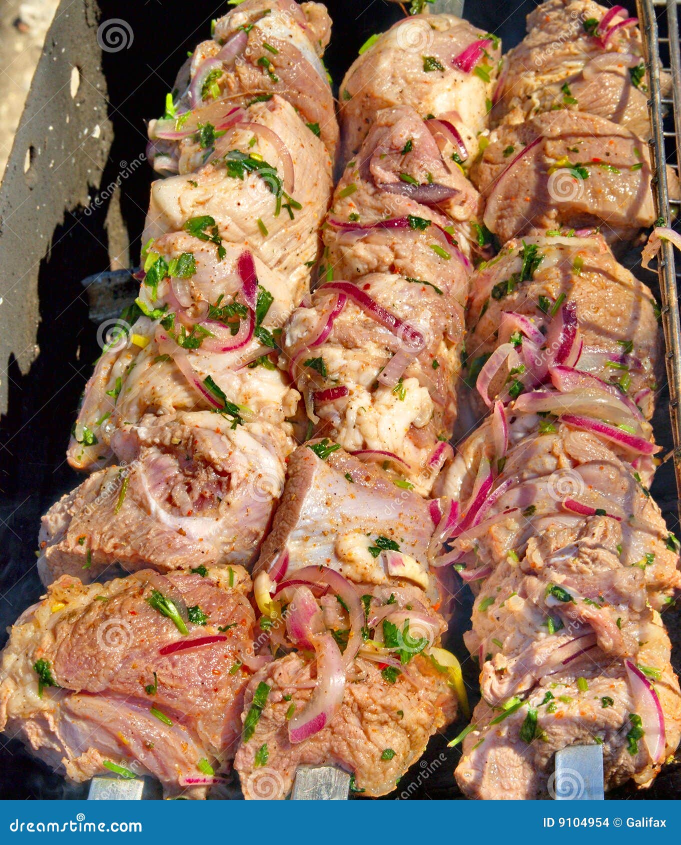 Shish Kebab Preparation on a Brazier. Stock Photo - Image of food ...
