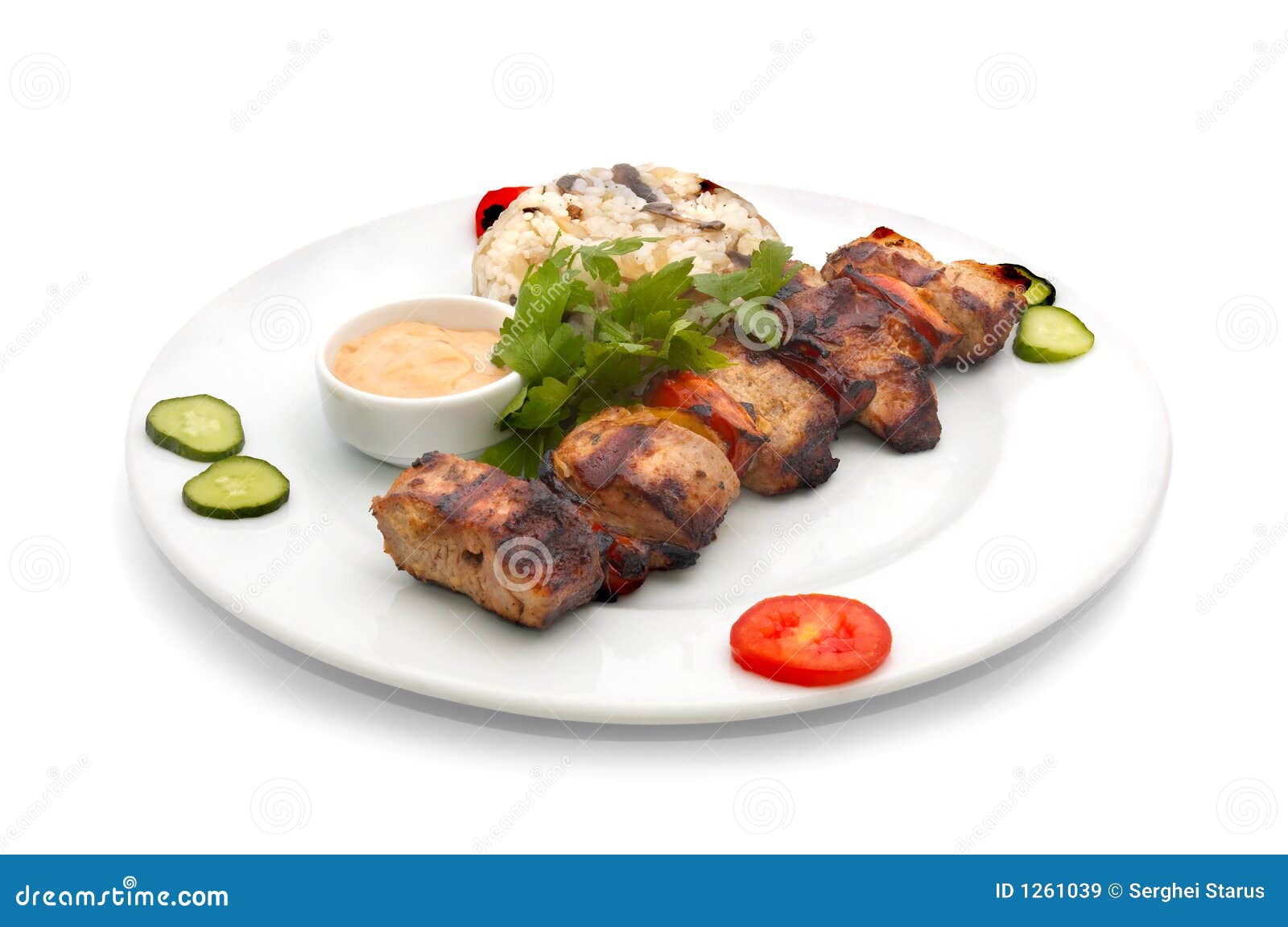 Shish Kebab with Rice and Mushrooms Stock Image - Image of gourmet ...