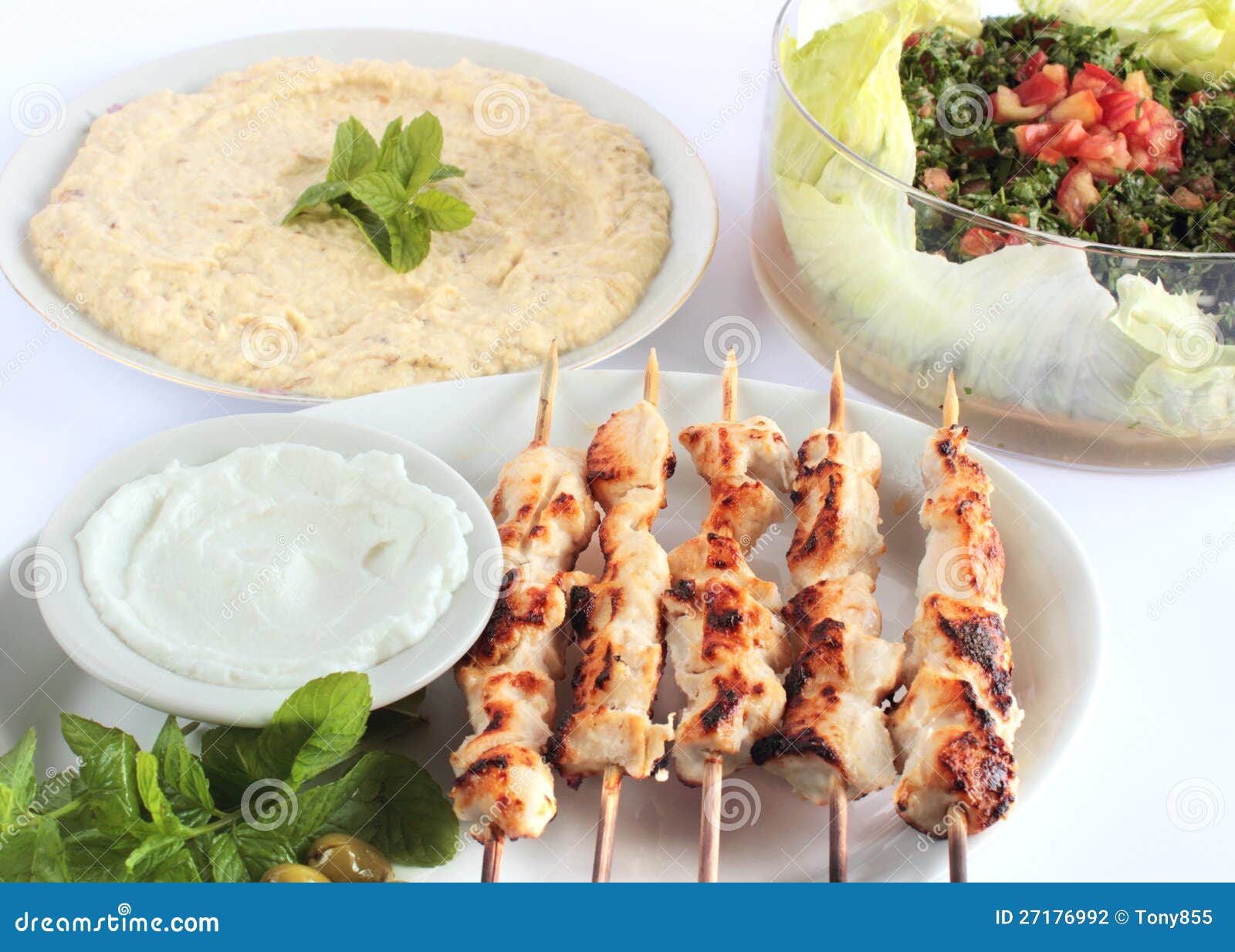 Shish Taouk - Chicken Shish Kebab on White Platter Stock Photo - Image ...