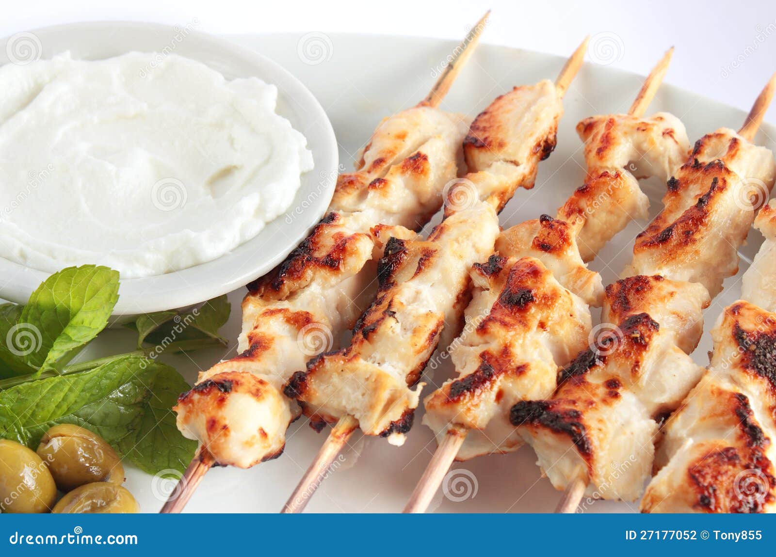 Shish Taouk - Chicken Shish Kebab on White Platter Stock Photo - Image ...