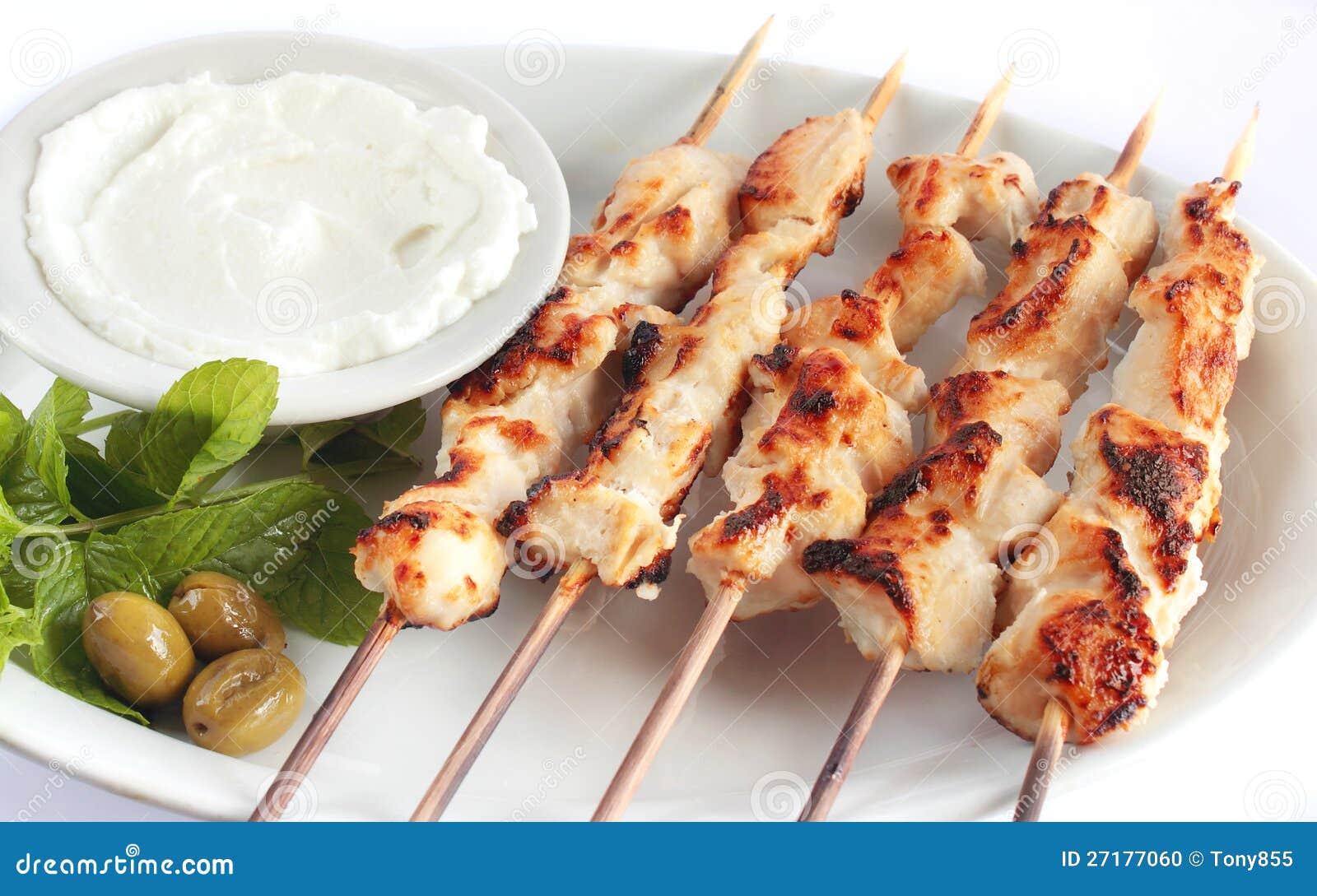 Shish Taouk - Chicken Shish Kebab On White Platter Stock Photo - Image ...
