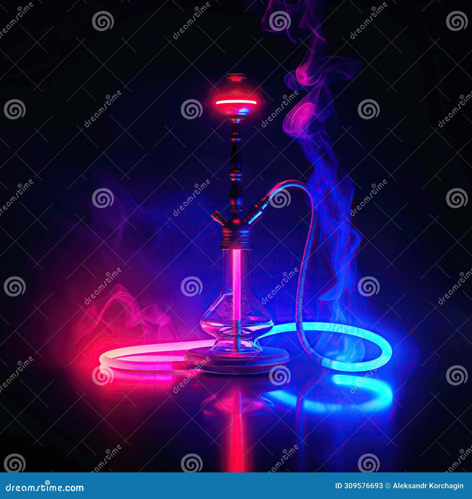 Shisha in Hookah Smoke with Colored Neon Light on Black Background ...