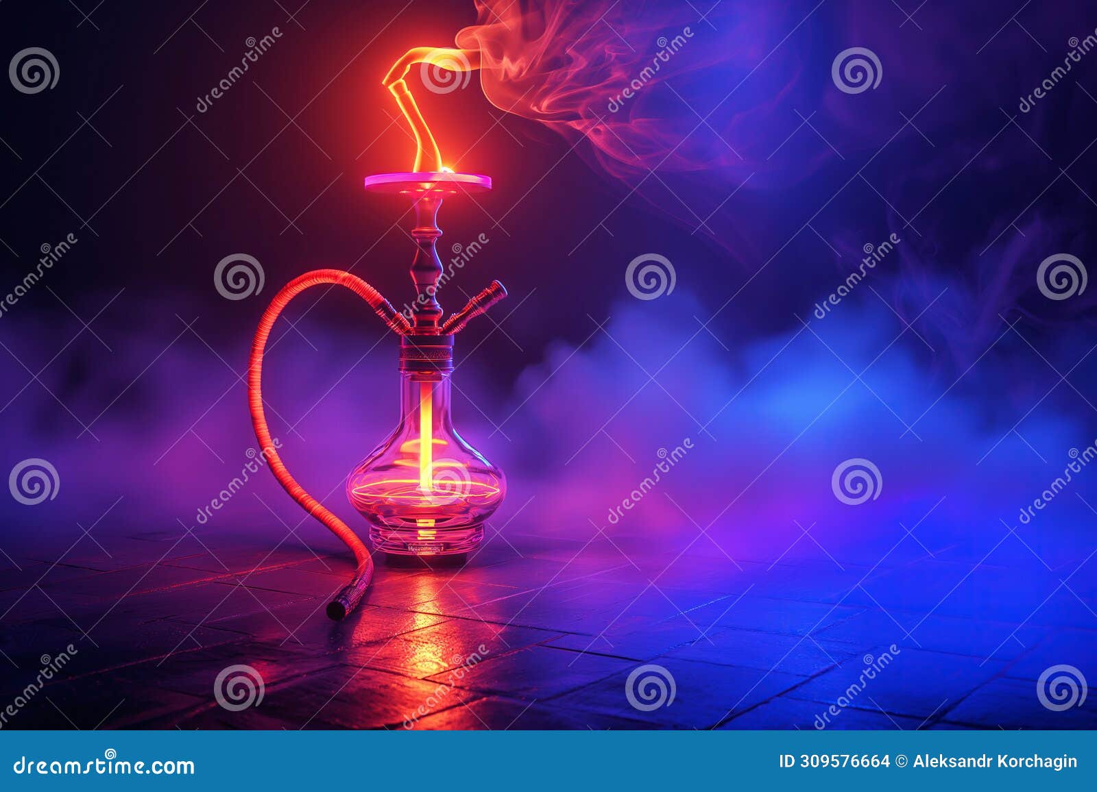 Shisha in Hookah Smoke with Neon Light on Multicolored Background Stock ...