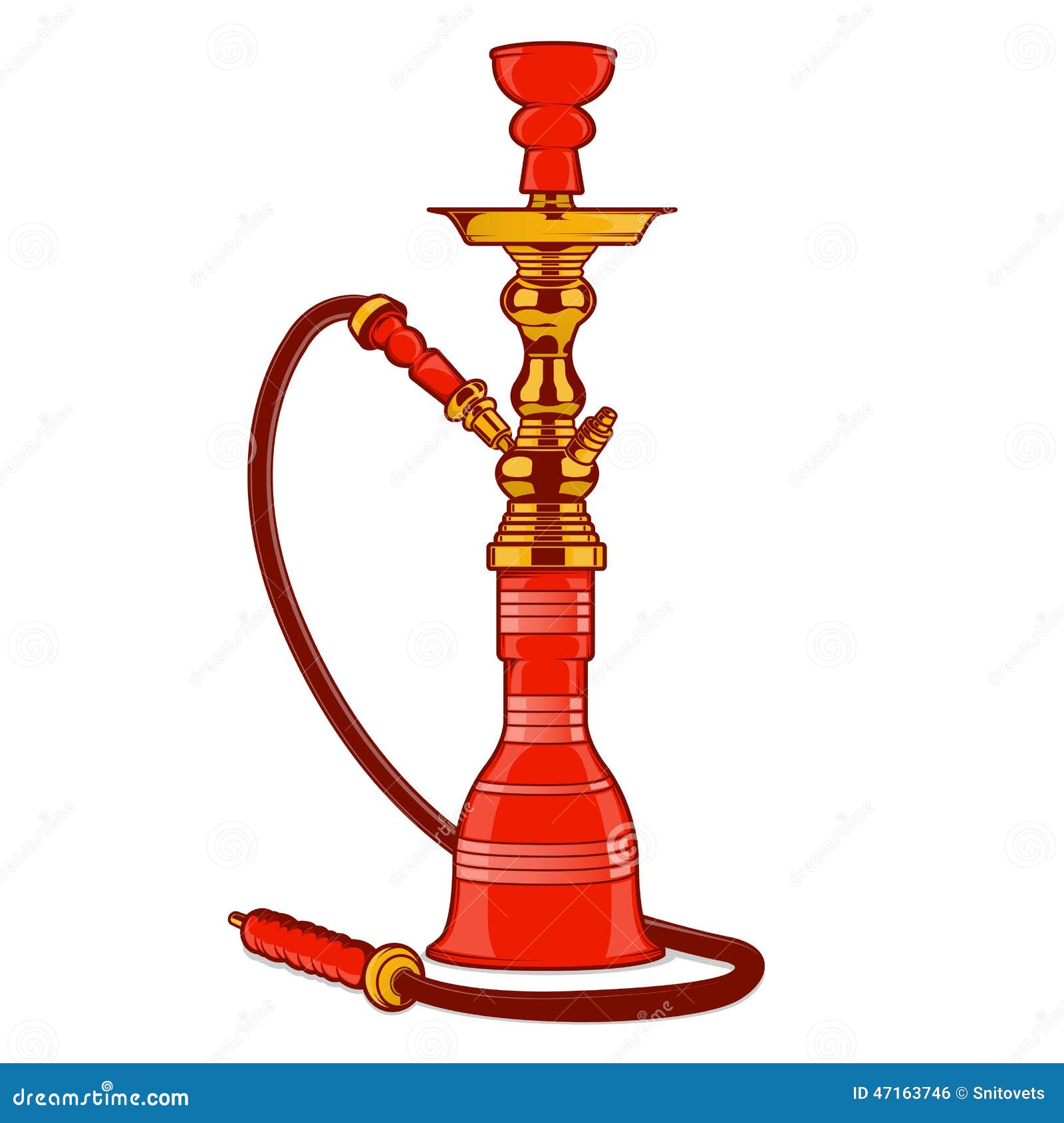 Shisha with Pipe Isolated on White Background. Colored Line Art. Retro ...