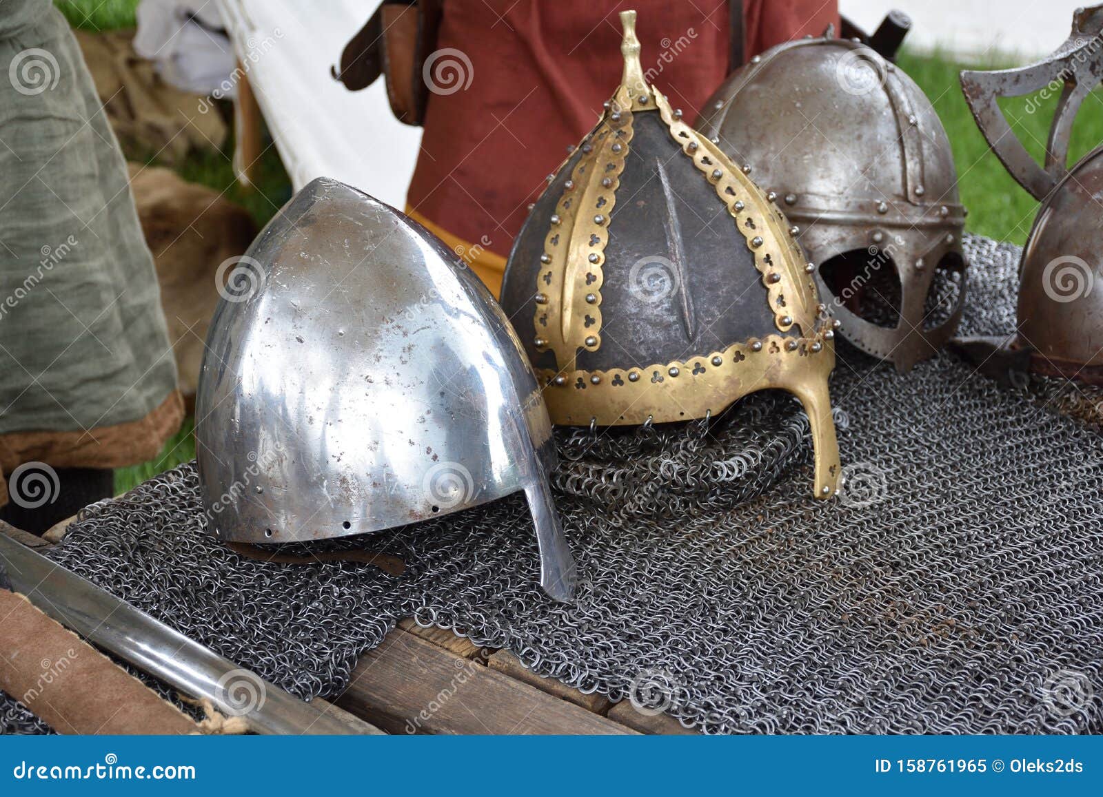 Shishak Helmets of a Medieval Knight Warrior on a Chainmail Stock Image ...