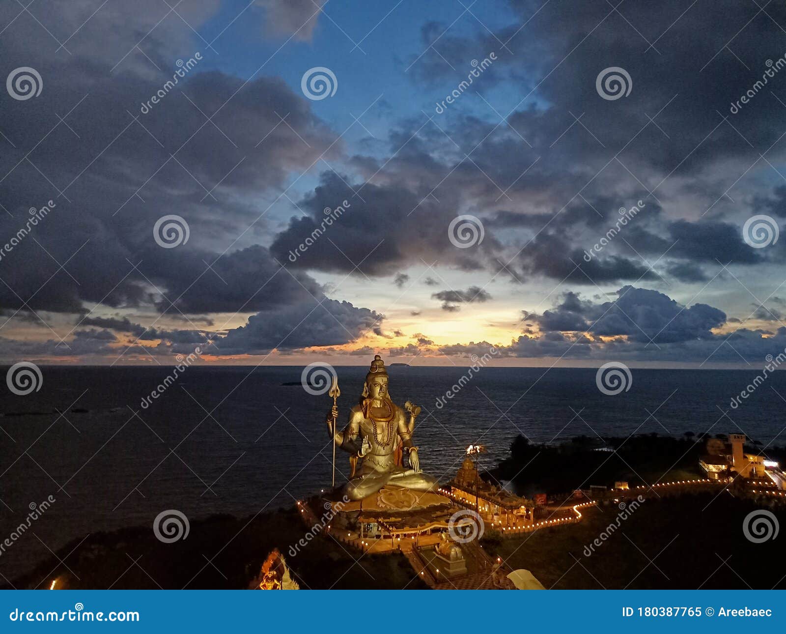 Shiv Temple Murudeshwar Night View Stock Image - Image of tower ...