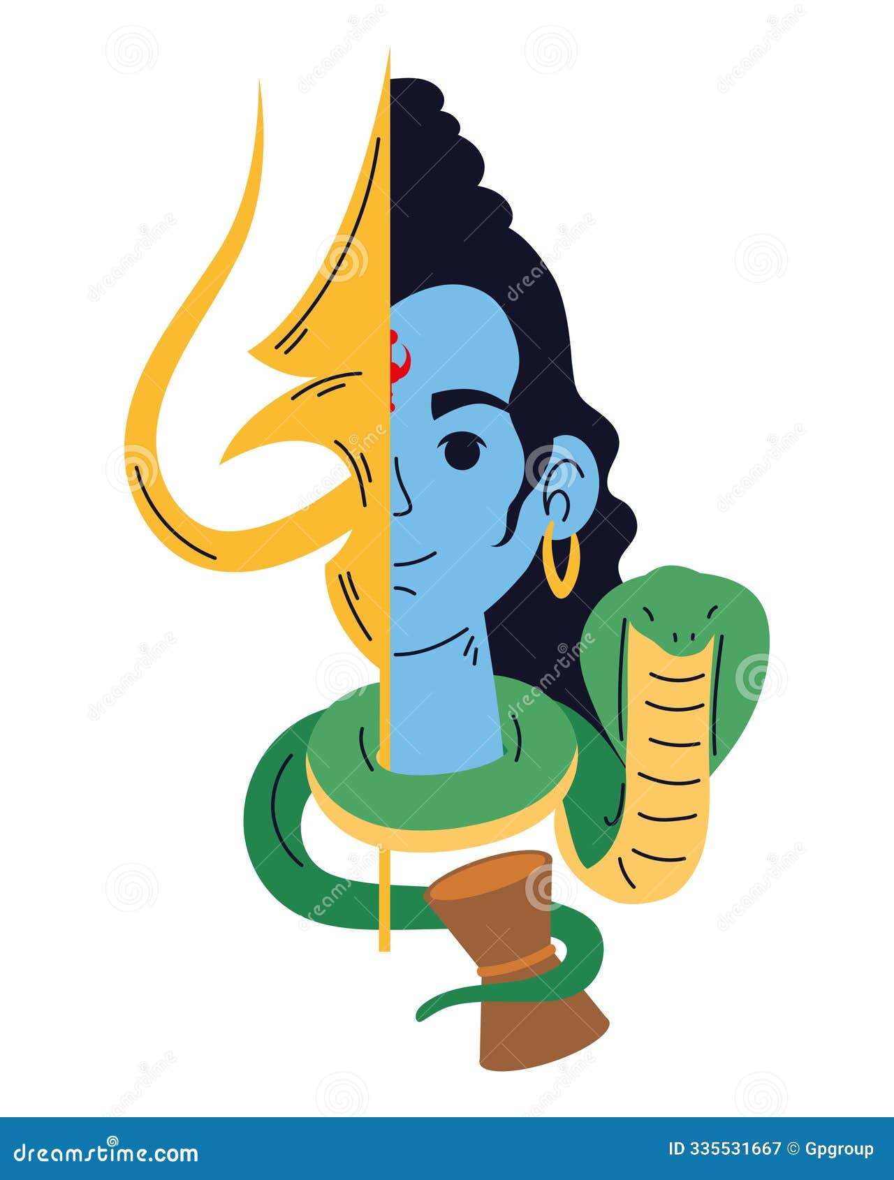 Shiva Face with Trident and Snake Stock Illustration - Illustration of ...