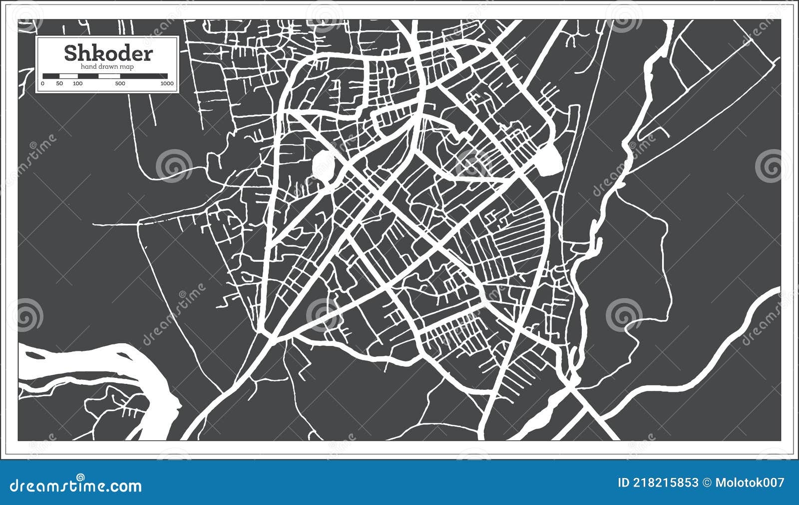 Shkoder Albania City Map In Black And White Color In Retro Style ...