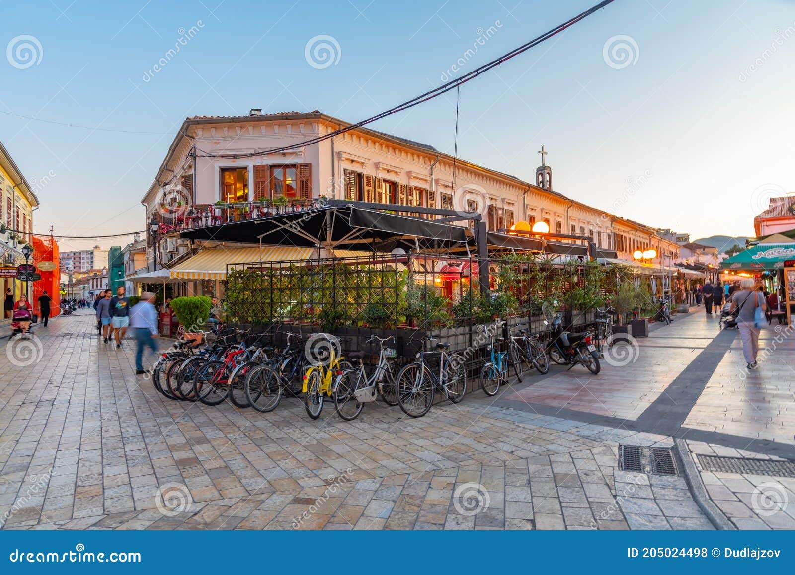 SHKODER, ALBANIA, SEPTEMBER 20, 2019: Sunset View of Rruga Kole ...