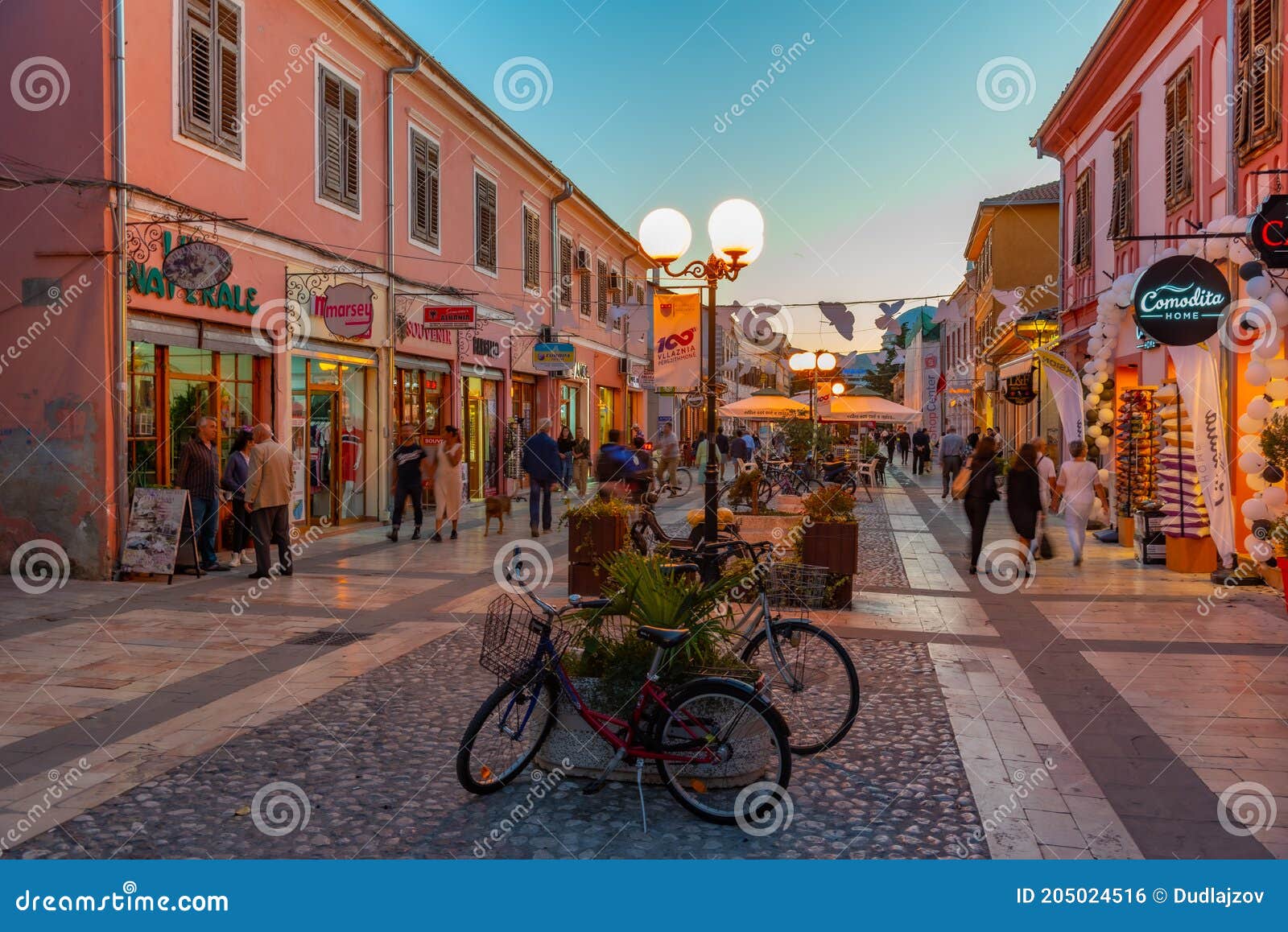 SHKODER, ALBANIA, SEPTEMBER 20, 2019: Sunset View of Rruga Kole ...