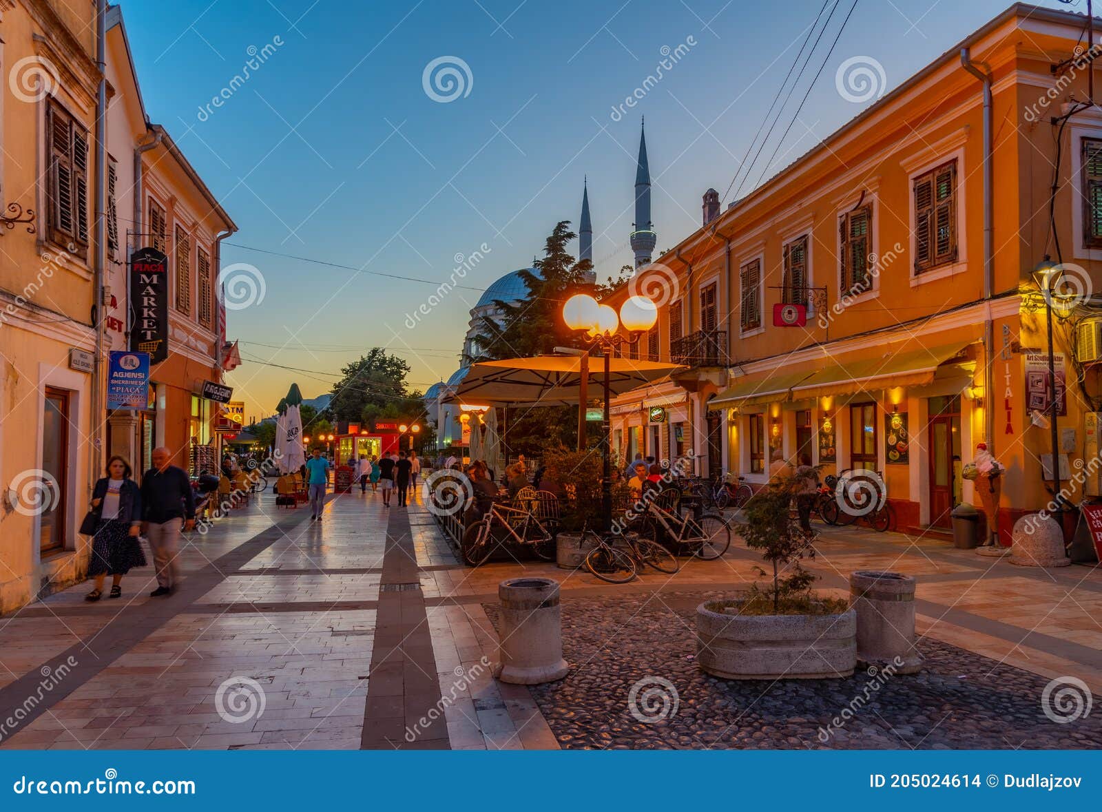SHKODER, ALBANIA, SEPTEMBER 20, 2019: Sunset View of Rruga Kole ...