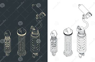 Shock Absorber Isometric Blueprints Set Stock Vector - Illustration of ...