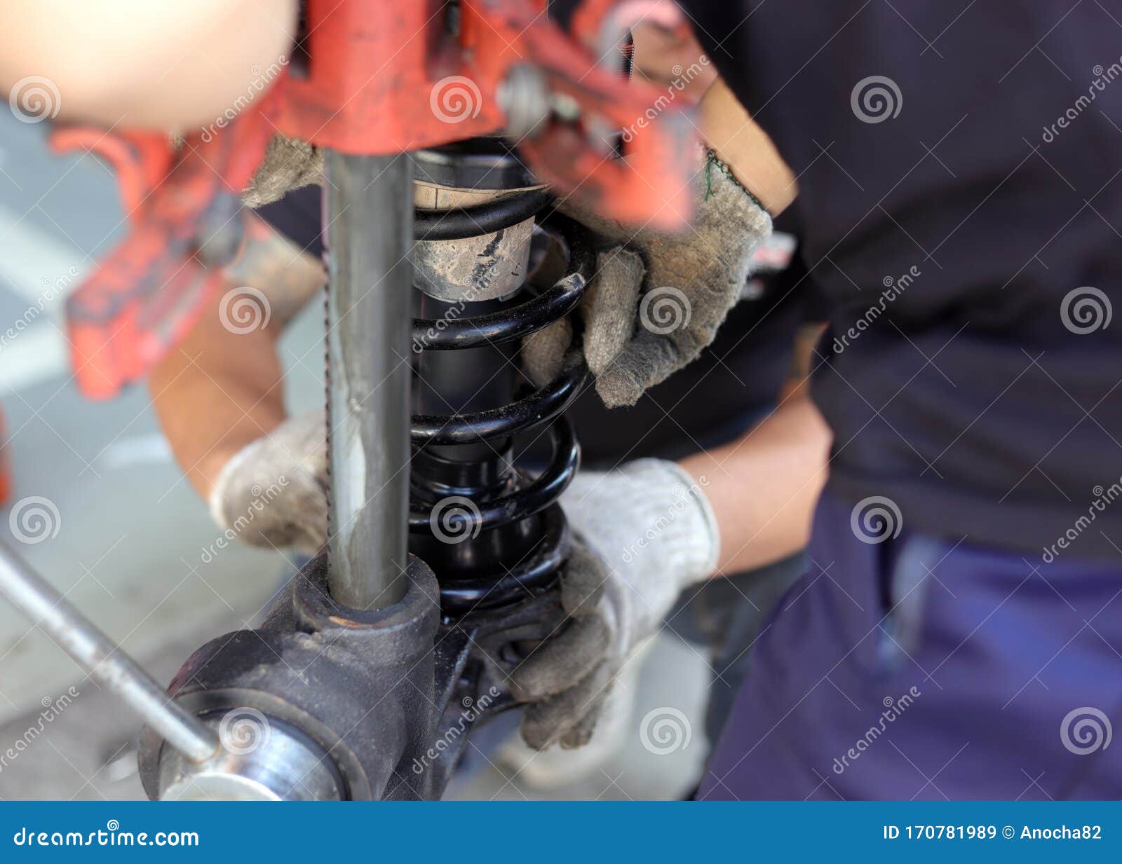 Shock Absorber and Spring on Floor. Stock Image - Image of horizontal ...