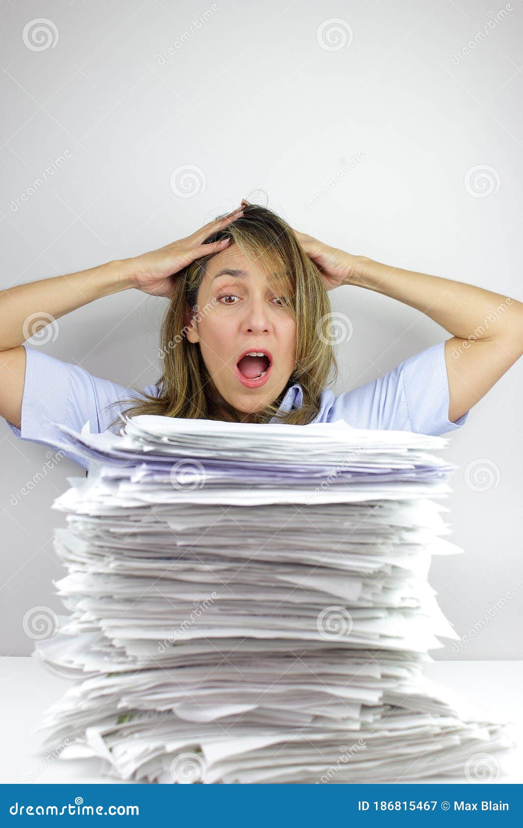 Shock at All the Paper Work Stock Image - Image of beauty, pile: 186815467