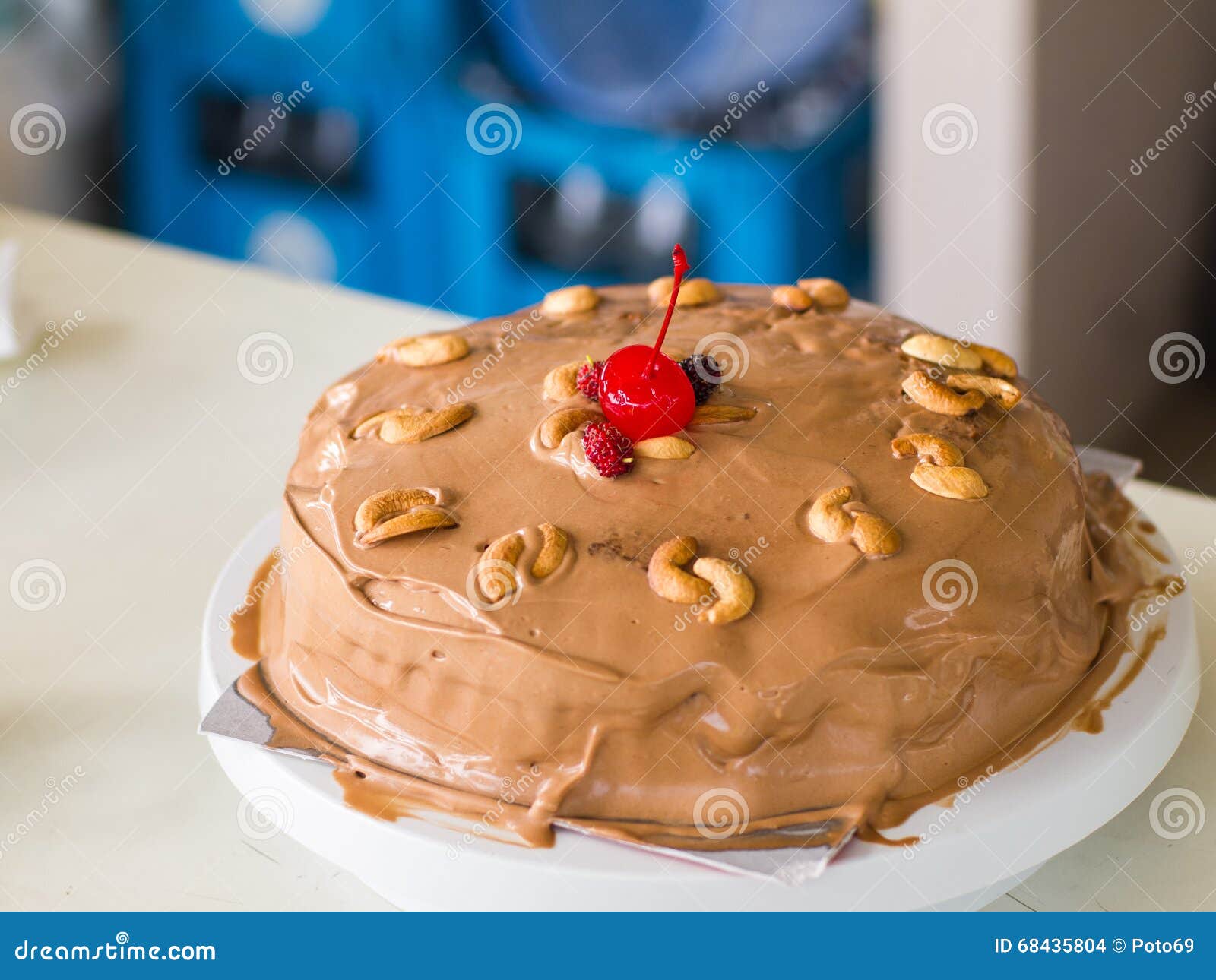 Shock Chocolate Cake Topped with Cherries Red Berries and Almond Stock ...