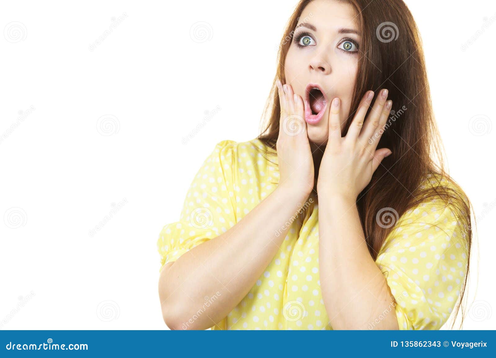 Shocked Amazed Woman Gesturing With Hands Stock Image Image Of Fear