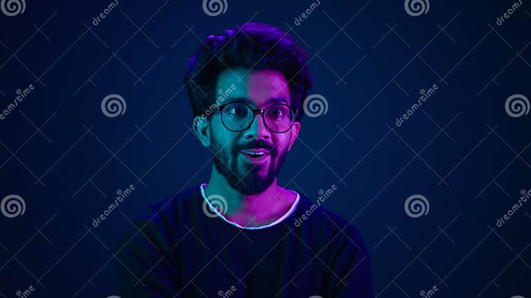 Shocked Amazed Astonish Wonder Excited Indian Man Coder Hacker Computer ...