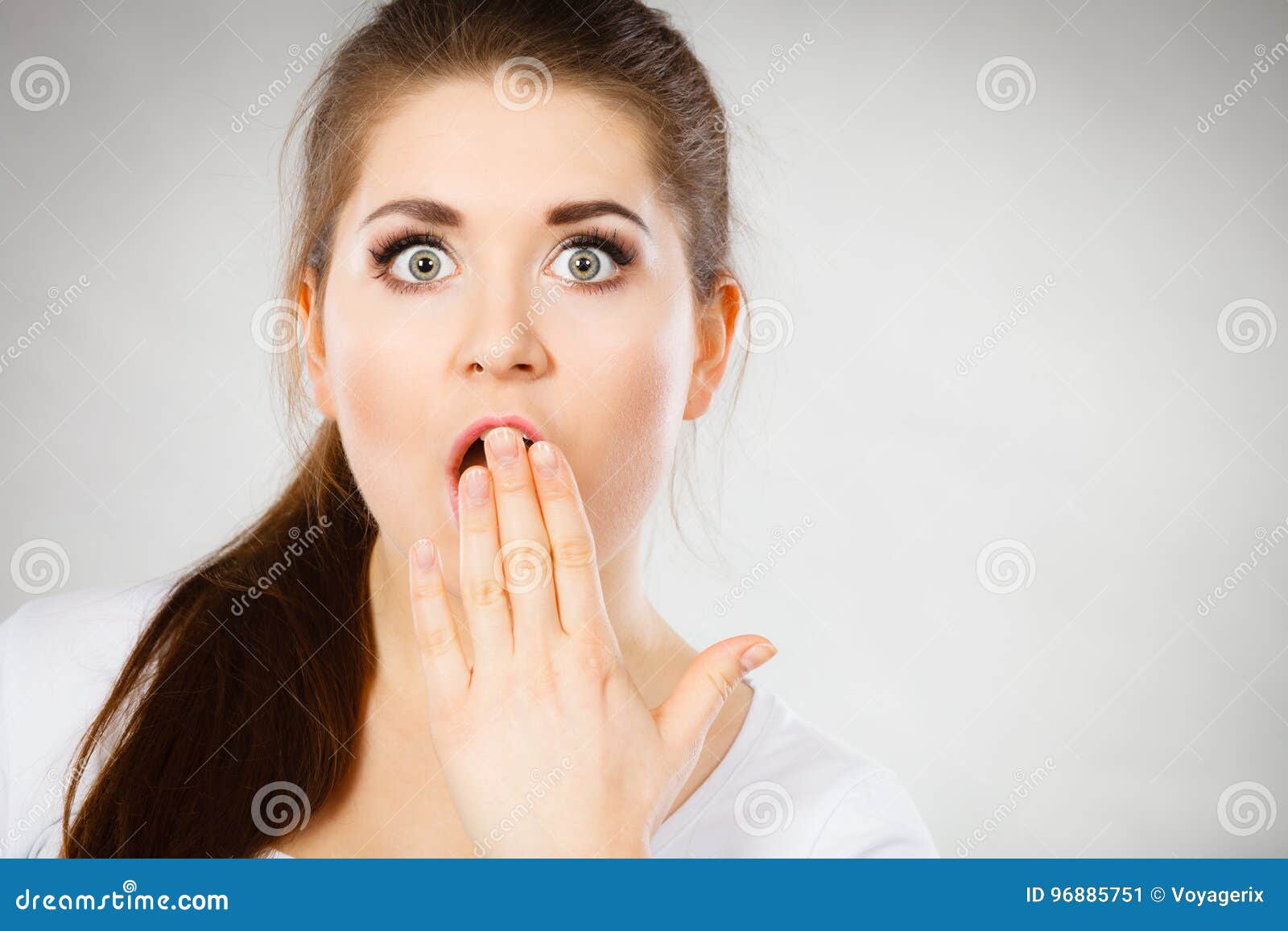 Shocked Amazed Woman Covering Mouth With Hands Stock Image Image Of