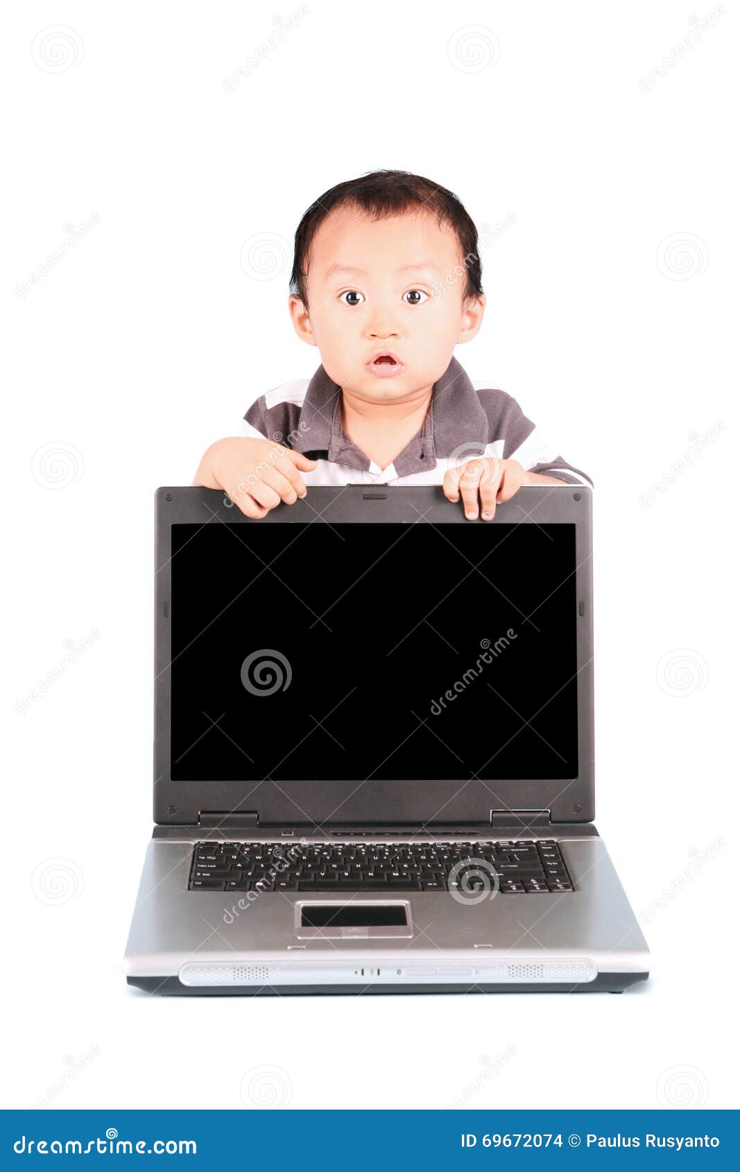 Shocked baby with a laptop stock photo. Image of asian - 69672074