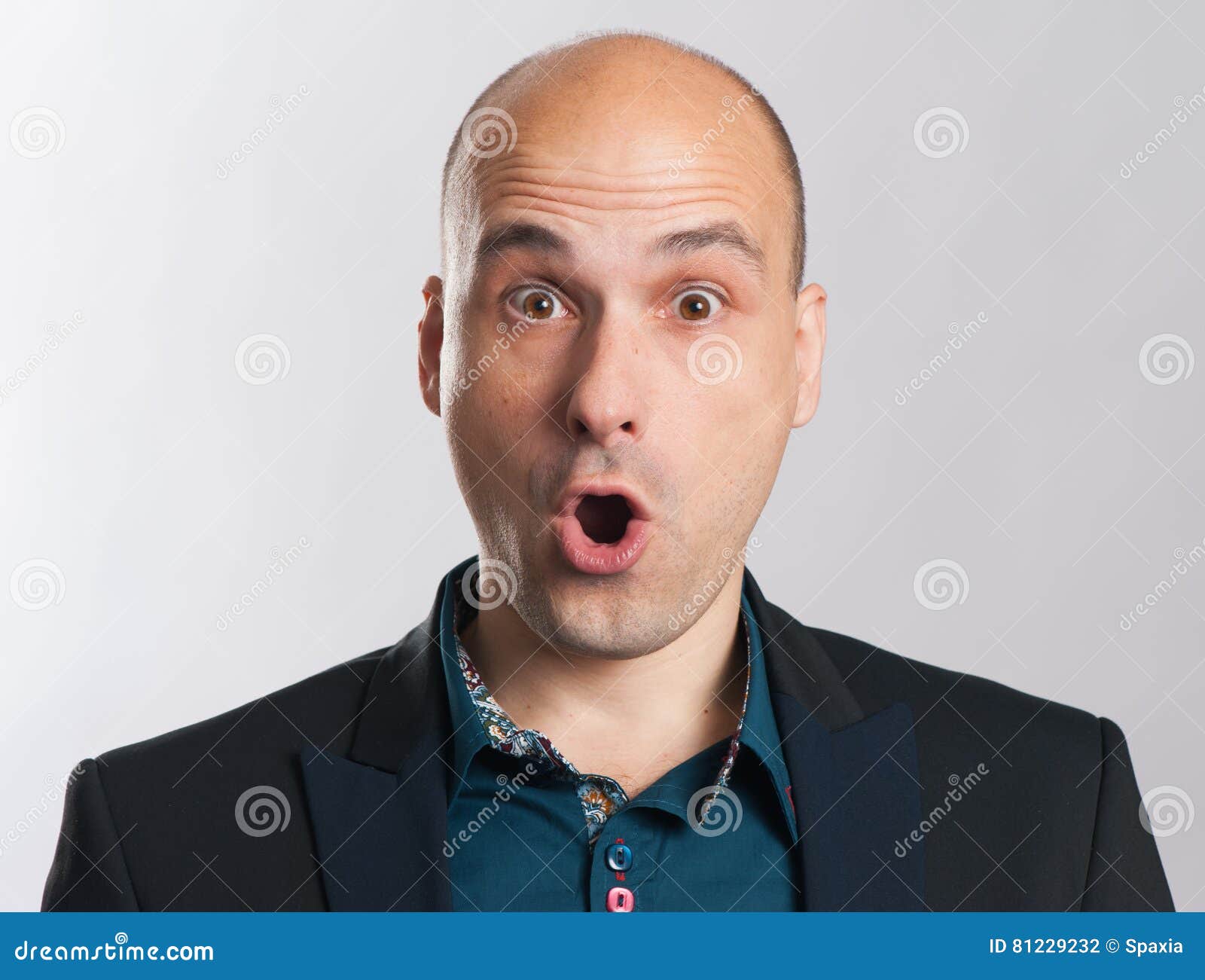 Shocked Bald Guy Expressive Portrait Stock Photo - Image of businessman ...