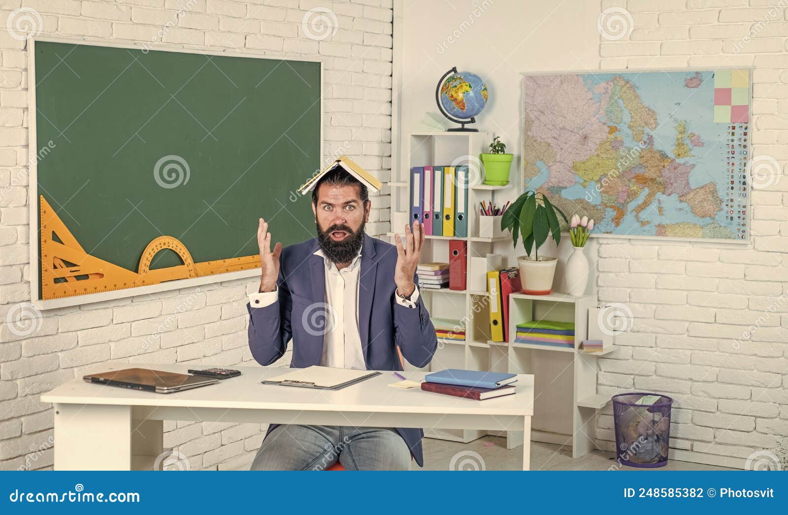 Shocked Bearded Man Overworked in School while Studying, Education ...