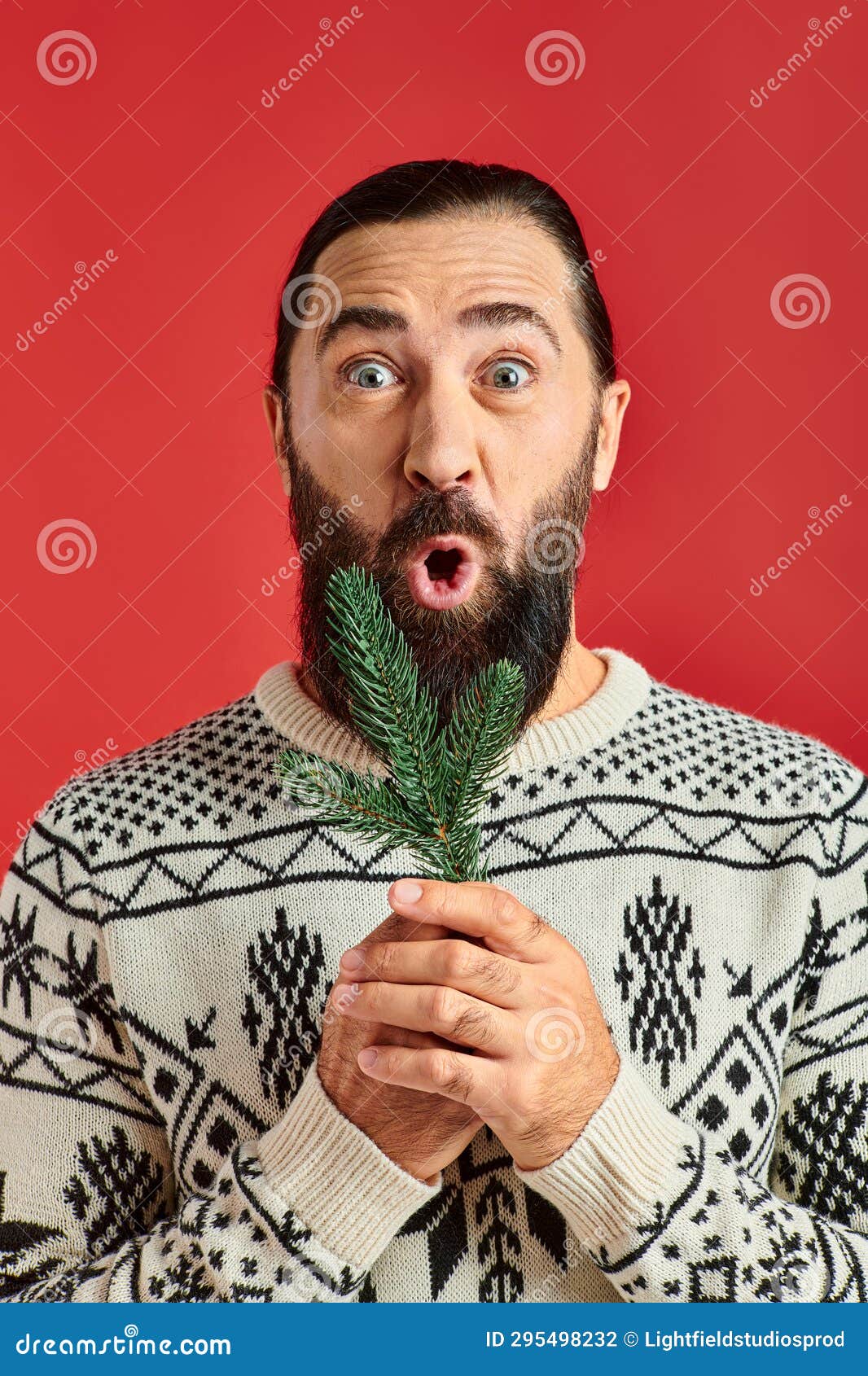 Shocked Bearded Man in Winter Sweater Stock Photo - Image of december ...