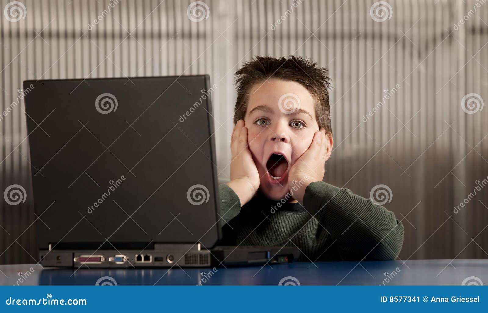 Shocked Boy with a Laptop Computer Stock Image - Image of keyboard ...