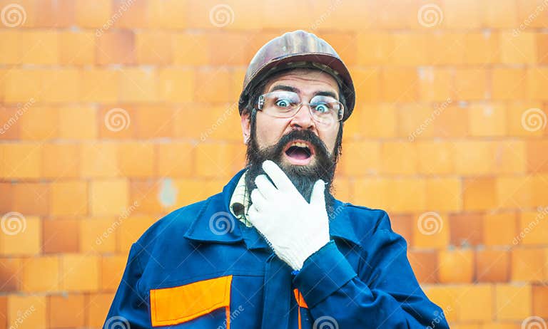 Shocked Builder. Problems at the Construction Site. Safety Precautions ...
