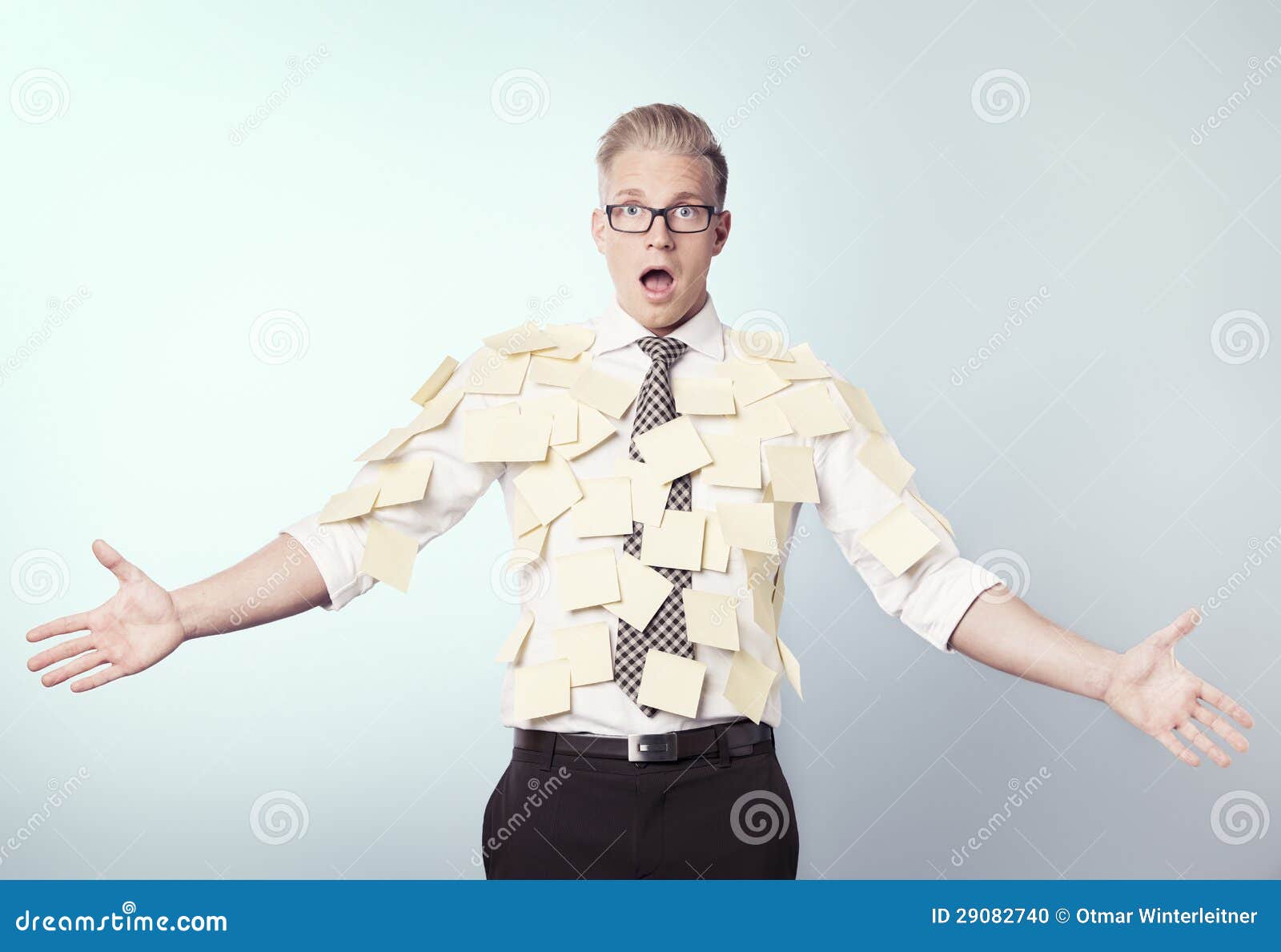 Shocked Businessman Covered by Blank Post-it Notes. Stock Photo - Image ...