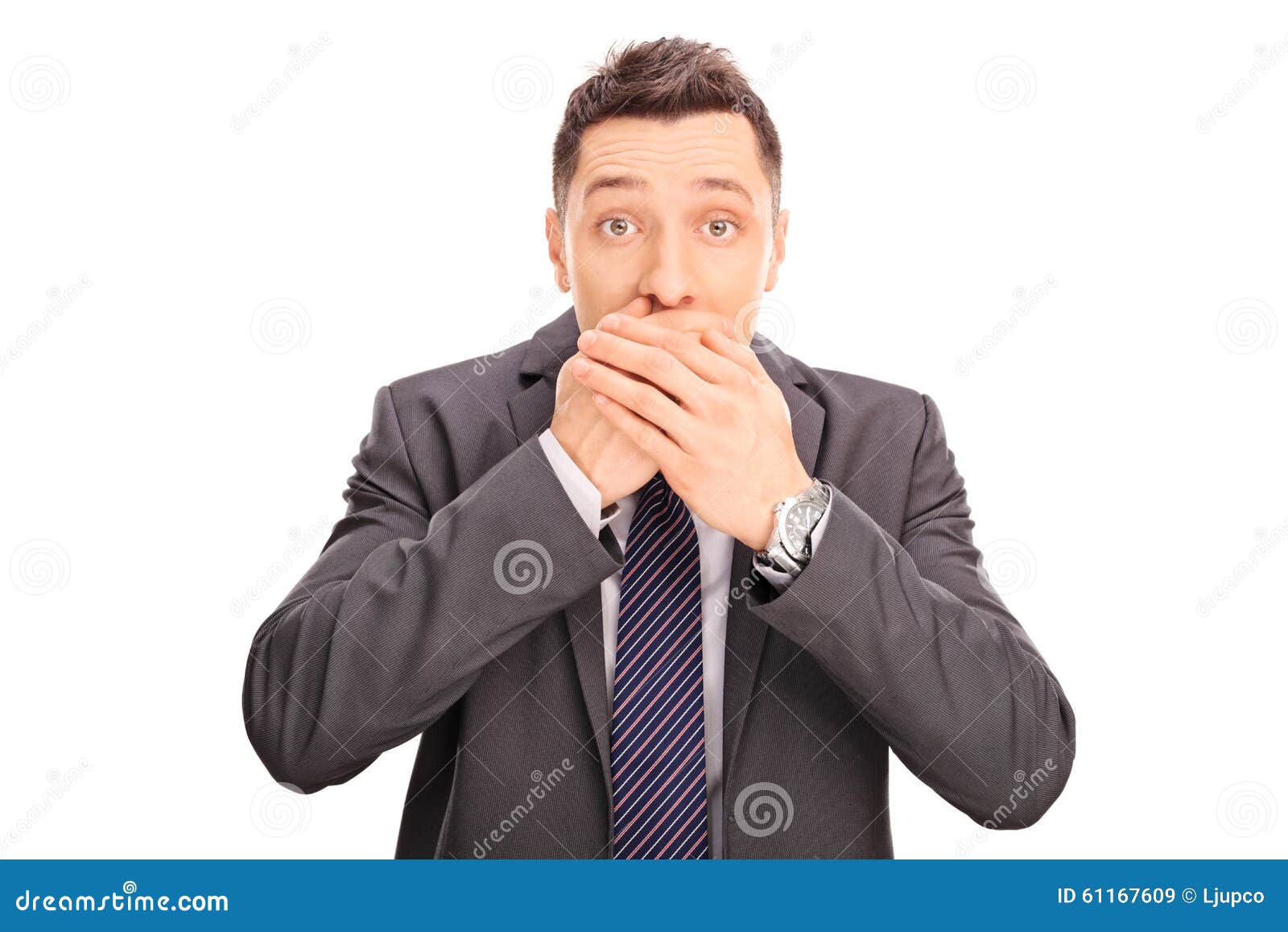 Shocked Businessman Covering His Mouth Stock Image Image Of Amazed