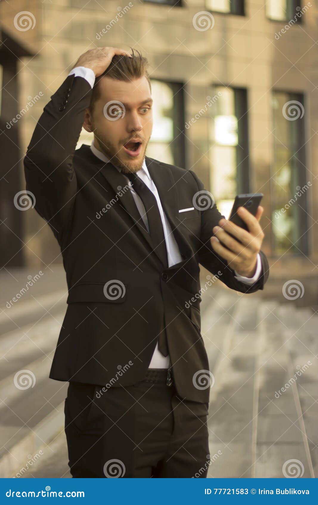 Shocked Businessman Looking At Cell Phone Stock Image Image Of Hair