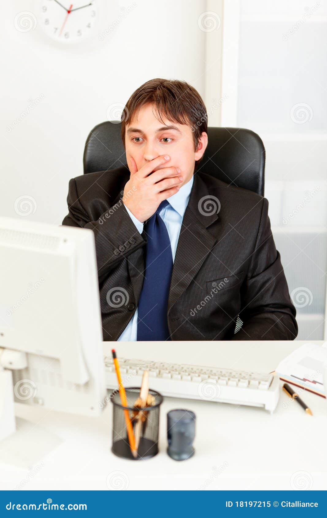 Shocked Businessman Looking at Computer Monitor Stock Image - Image of ...