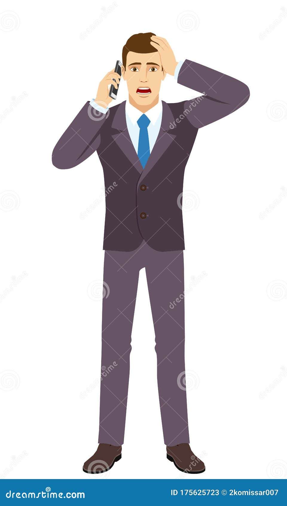 Shocked Businessman Talking On The Mobile Phone And Grabbed His Head