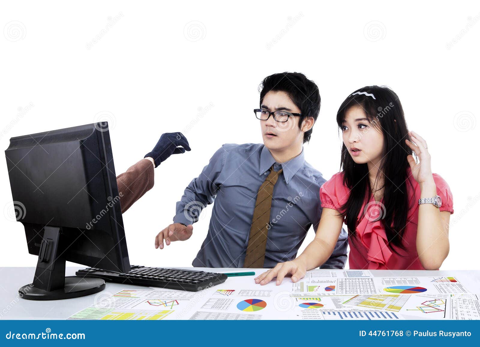 Shocked Businesspeople Looking Hacker 2 Stock Photo - Image of identity ...