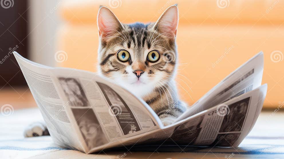 Shocked Cat Reading a Newspaper Stock Image - Image of newspaper, blank ...